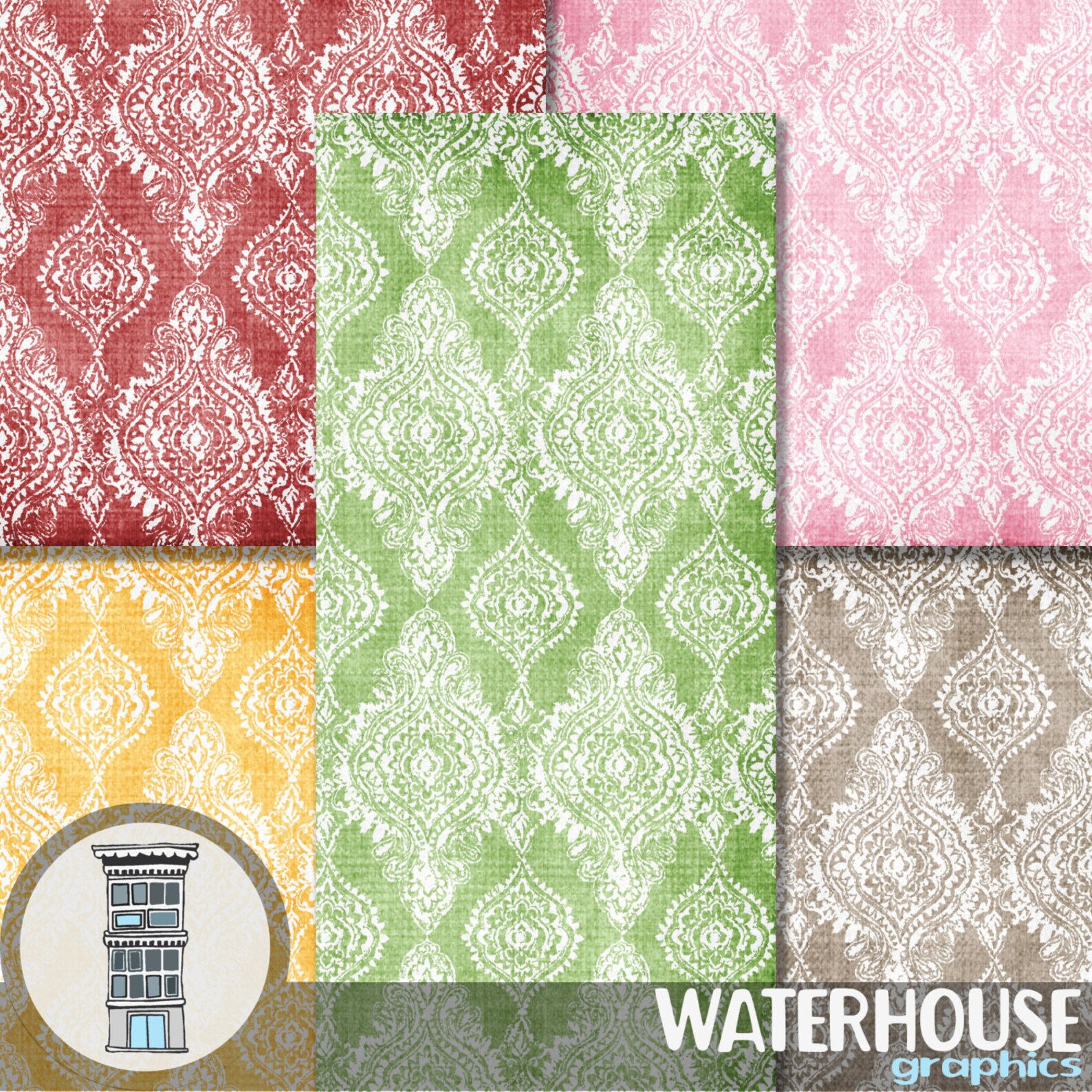 Digital DAMASK Paper Pack INSTANT DOWNLOAD Assorted Colors | Etsy