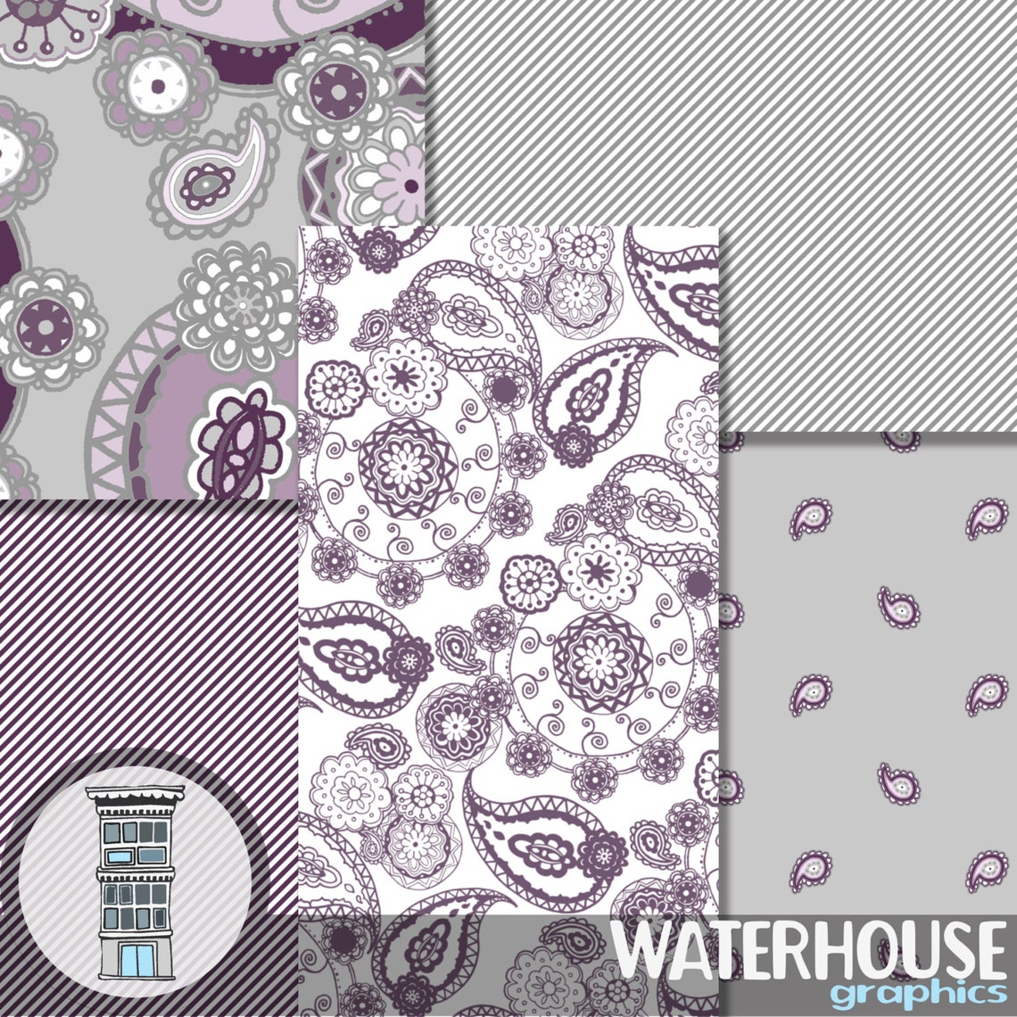 Digital Paper Pack Purple Paisley INSTANT DOWNLOAD Paisley Patterns ...