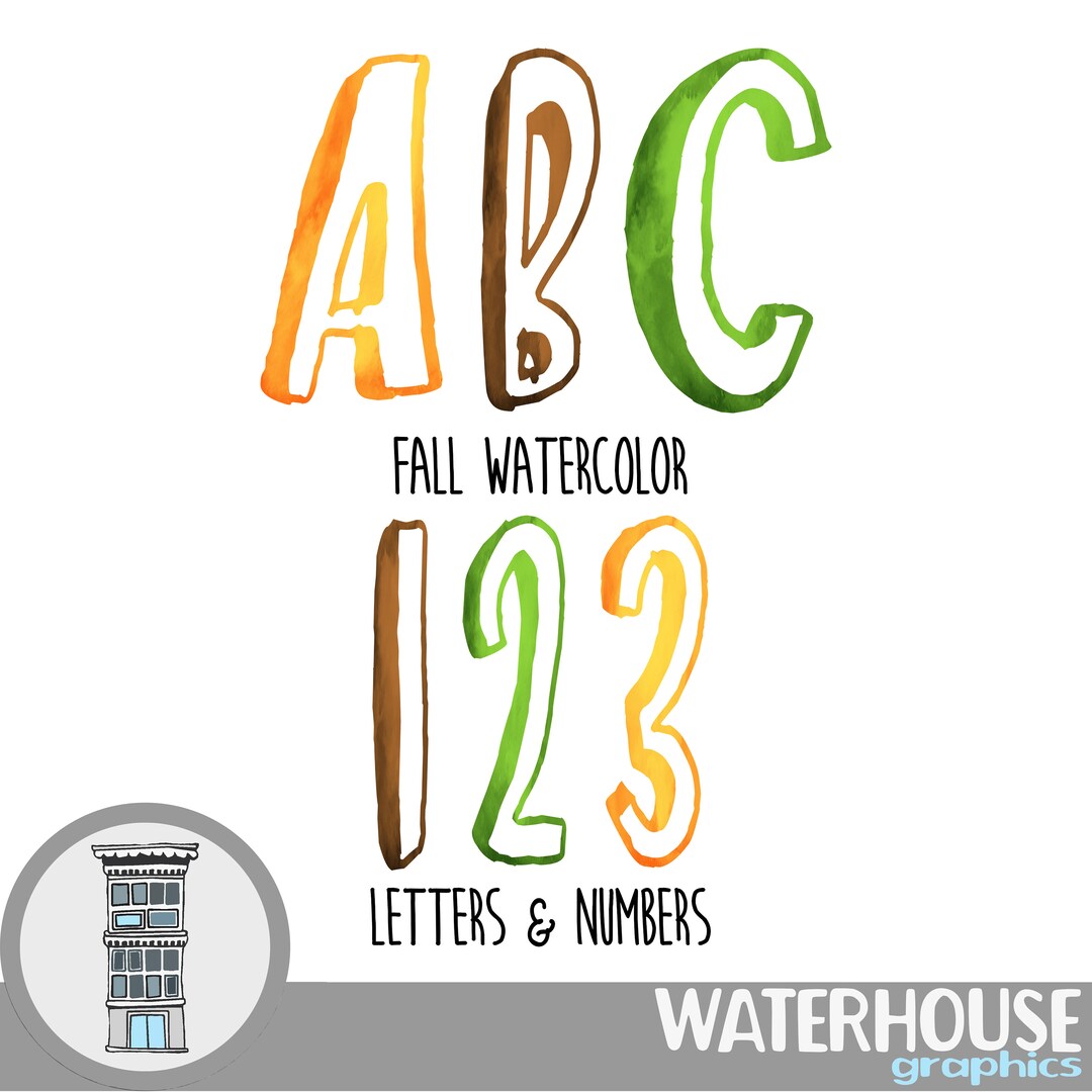 Fall Watercolor Letters Numbers Instant Digital Download Brown Orange ...