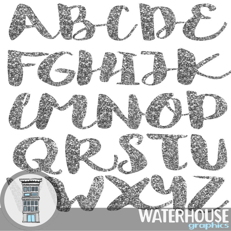 SILVER Sparkle Alphabet Clip Art Instant Digital Download - Etsy