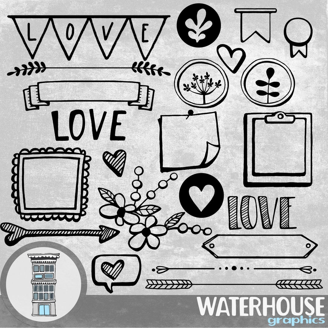 Digital Hand Drawn Love Clip Art Set INSTANT DIGITAL DOWNLOAD Digital ...