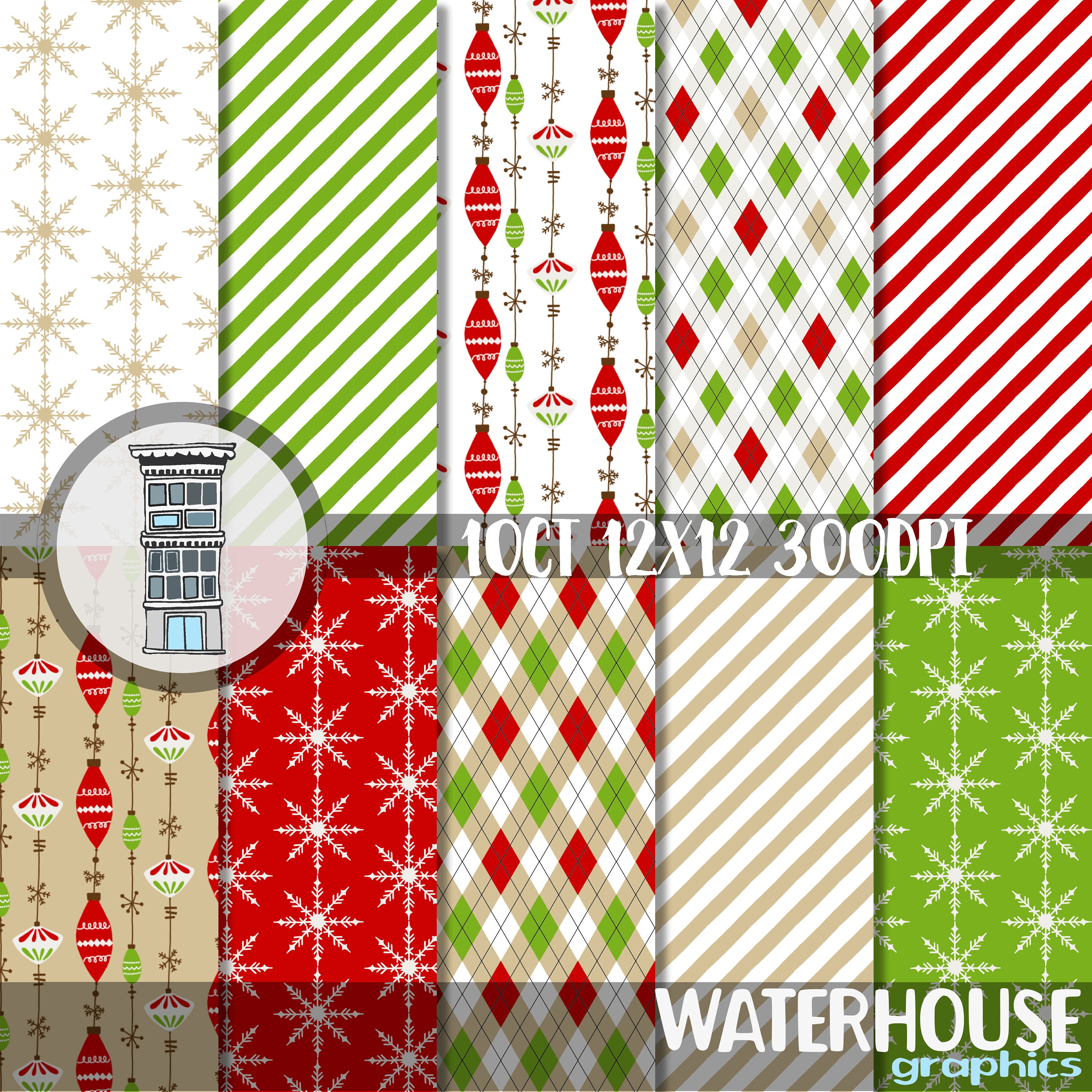 Red & Cream Christmas Digital Paper Pack INSTANT DIGITAL DOWNLOAD Retro ...