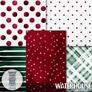 Christmas Watercolor Papers Scarlet RED & Forest GREEN Digital Paper ...