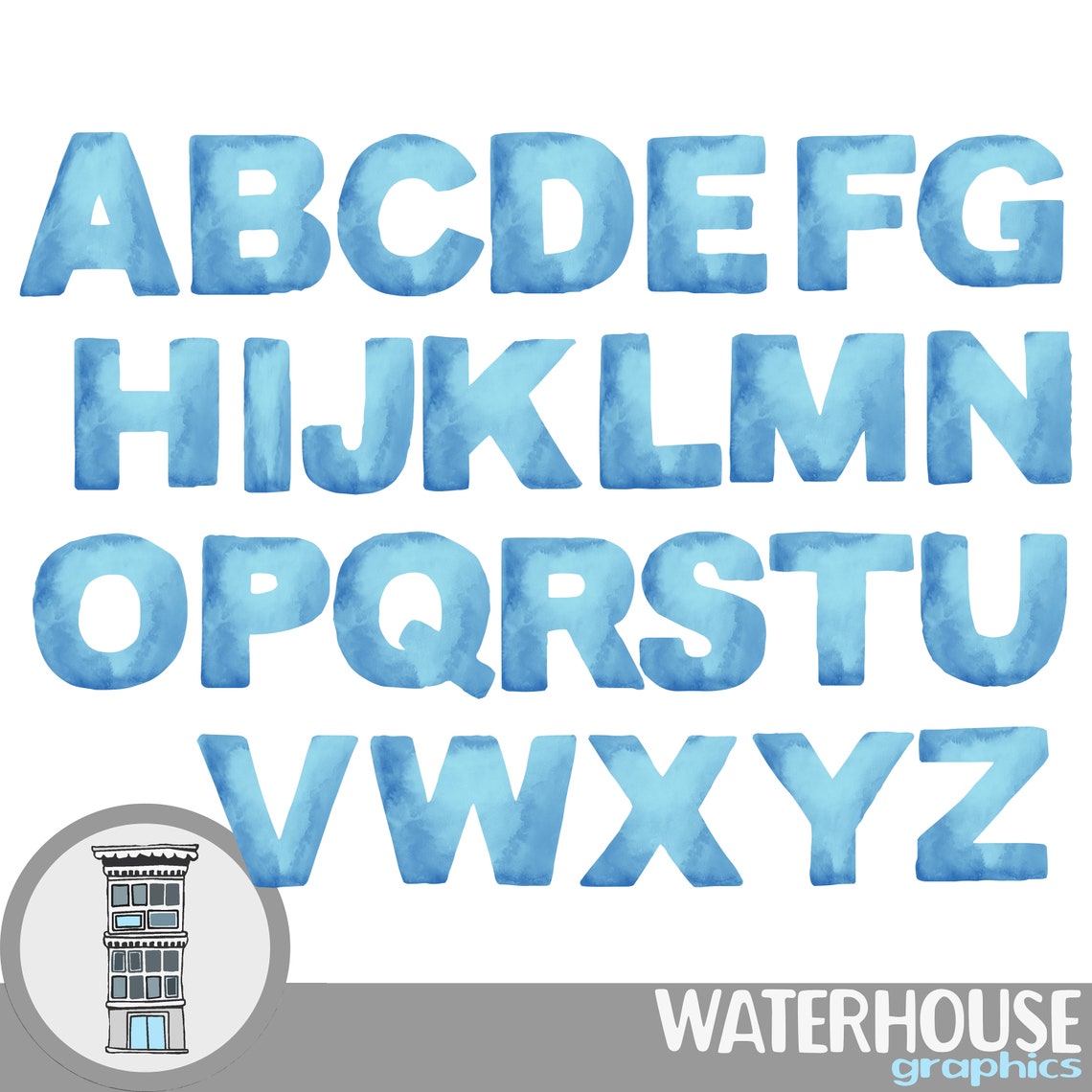 Blue Watercolor Letters Numbers Instant Digital Download BLUE - Etsy