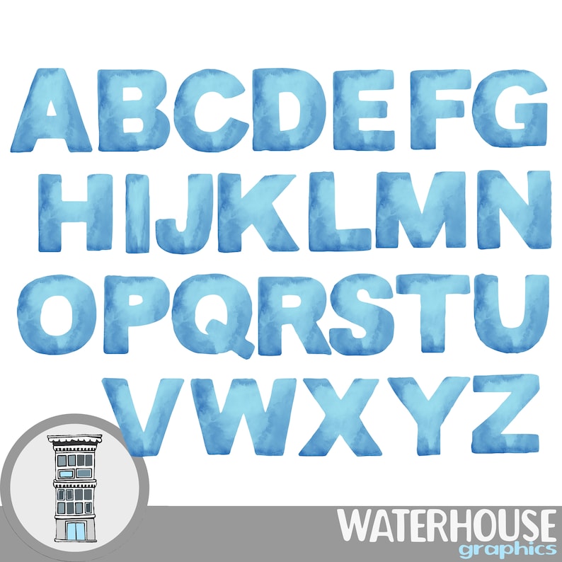 Blue Watercolor Letters Numbers Instant Digital Download BLUE - Etsy