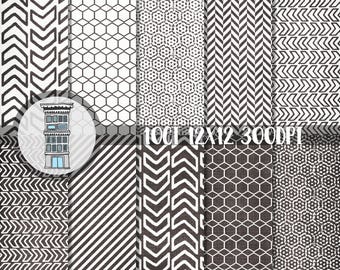 ORANGE geometric Digital Paper Pack Hexagons Arrows dark | Etsy