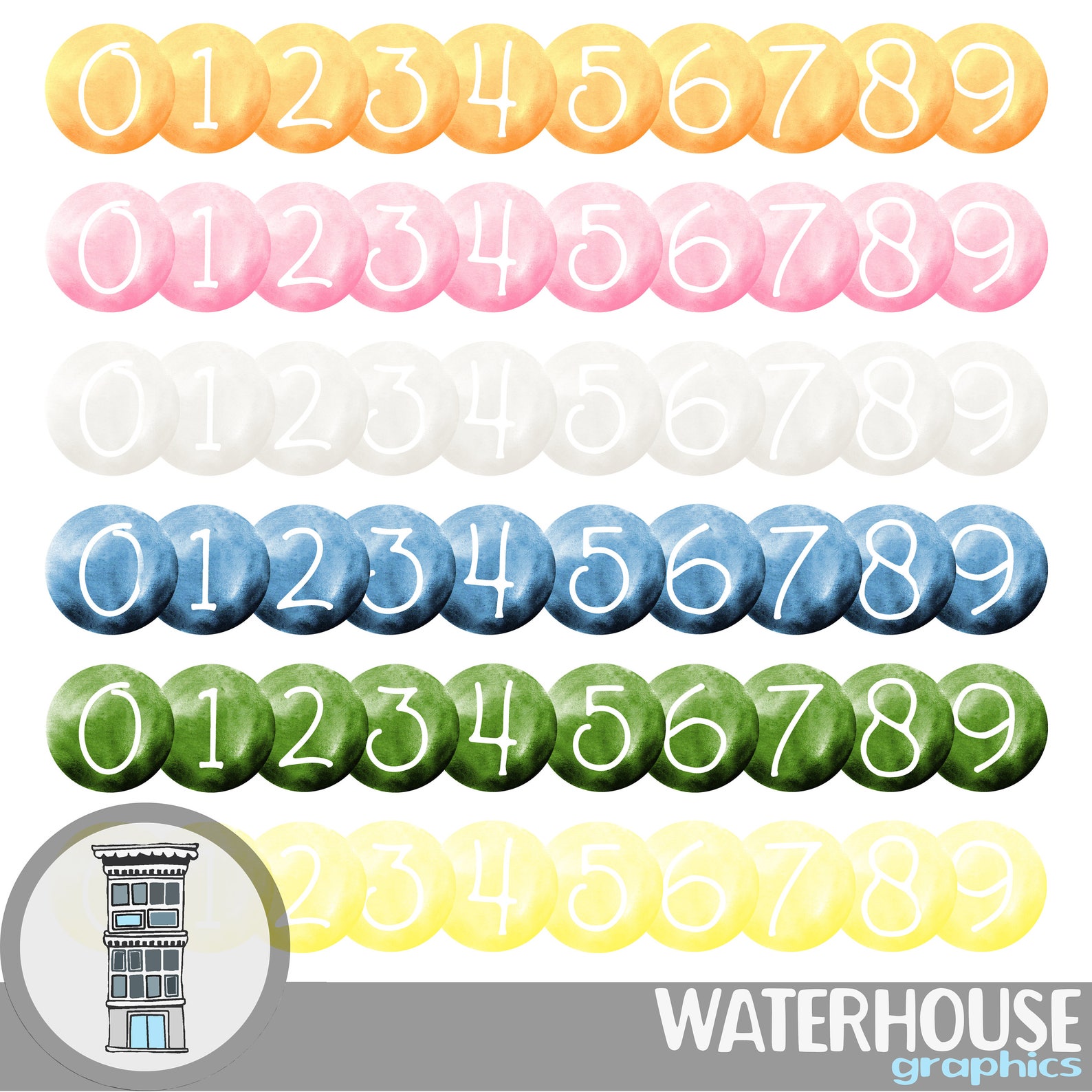 Digital Circular Watercolor 0-9 Instant DIGITAL DOWNLOAD - Etsy