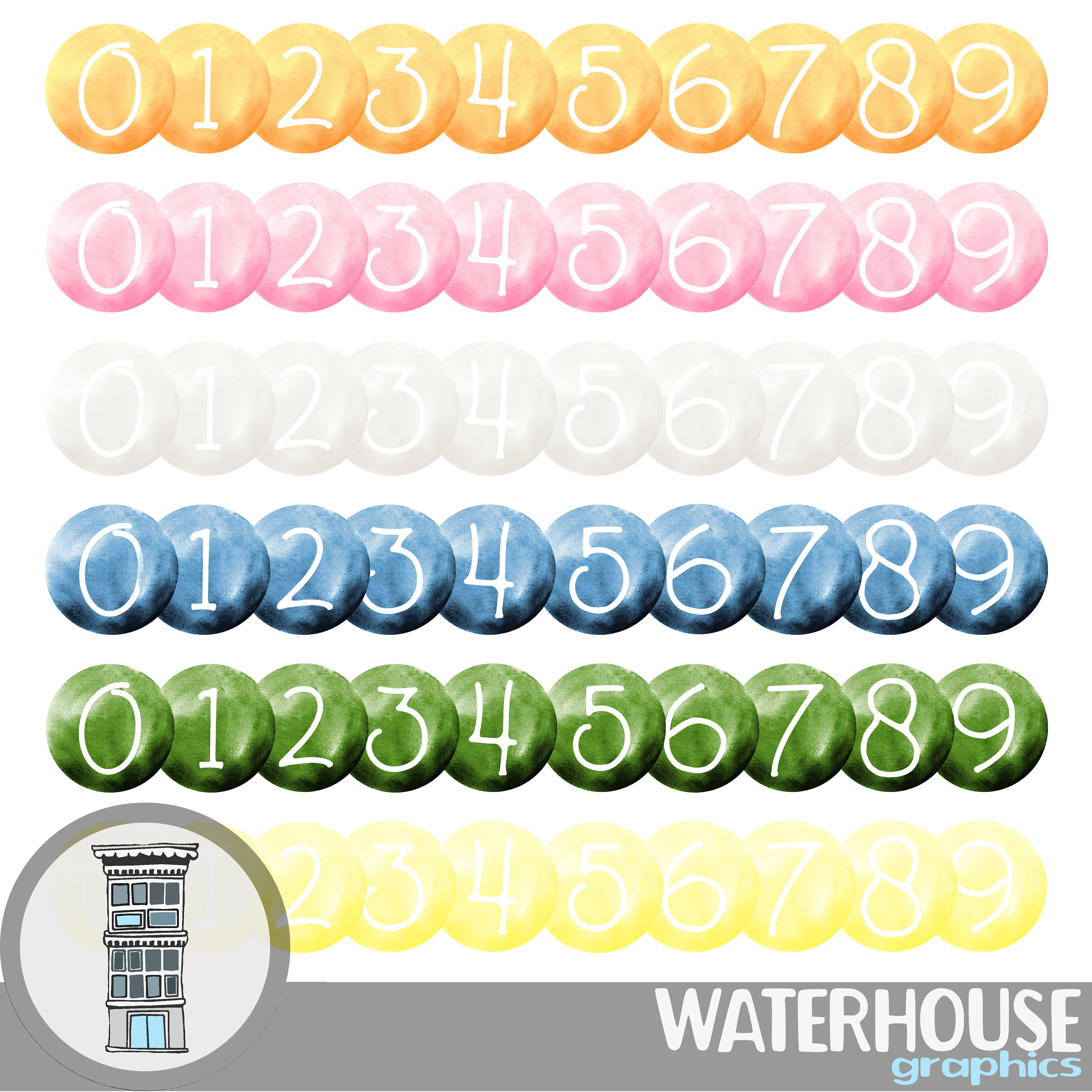 Digital Circular Watercolor 0-9 Instant DIGITAL DOWNLOAD | Etsy