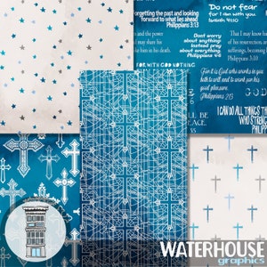 Religious BLUE Digital Paper Pack INSTANT DOWNLOAD Bible Watercolor ...