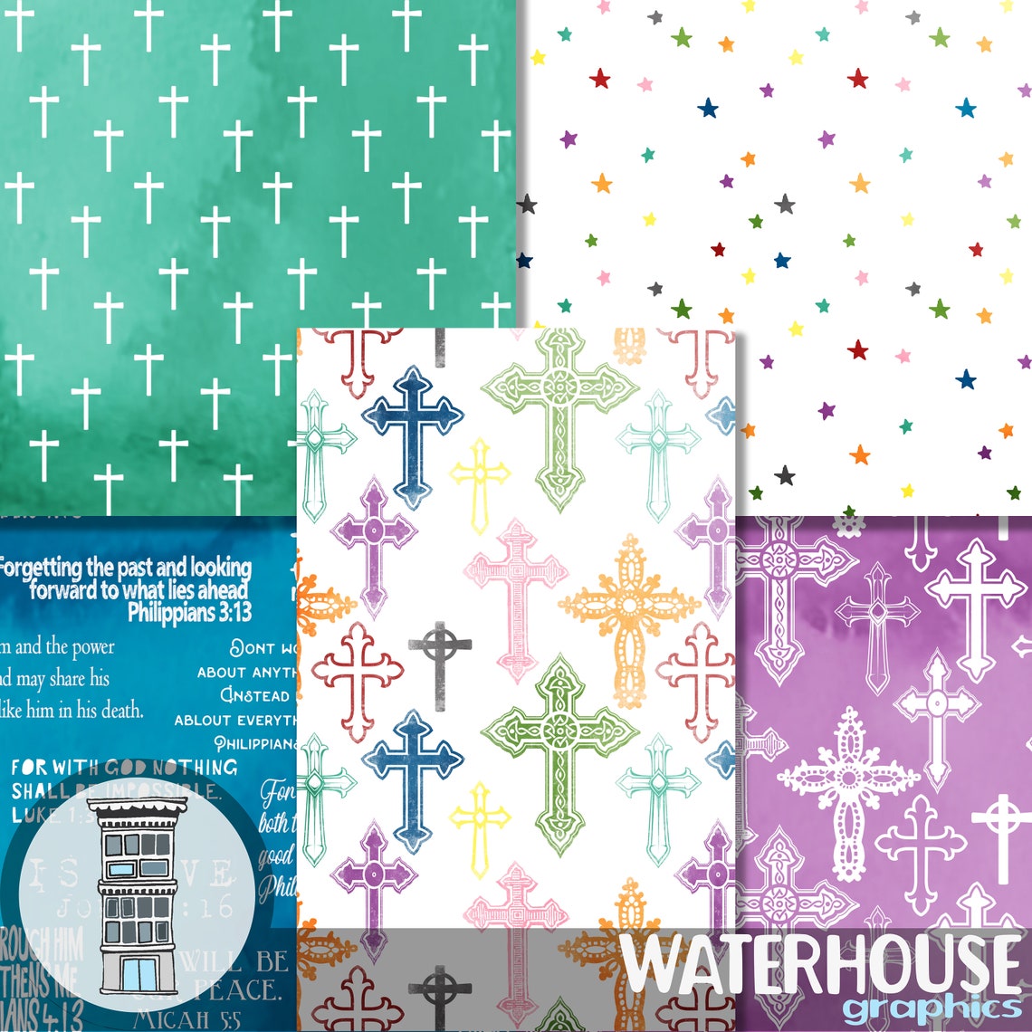 Religious Bible Digital paper pack INSTANT DOWNLOAD Bright | Etsy