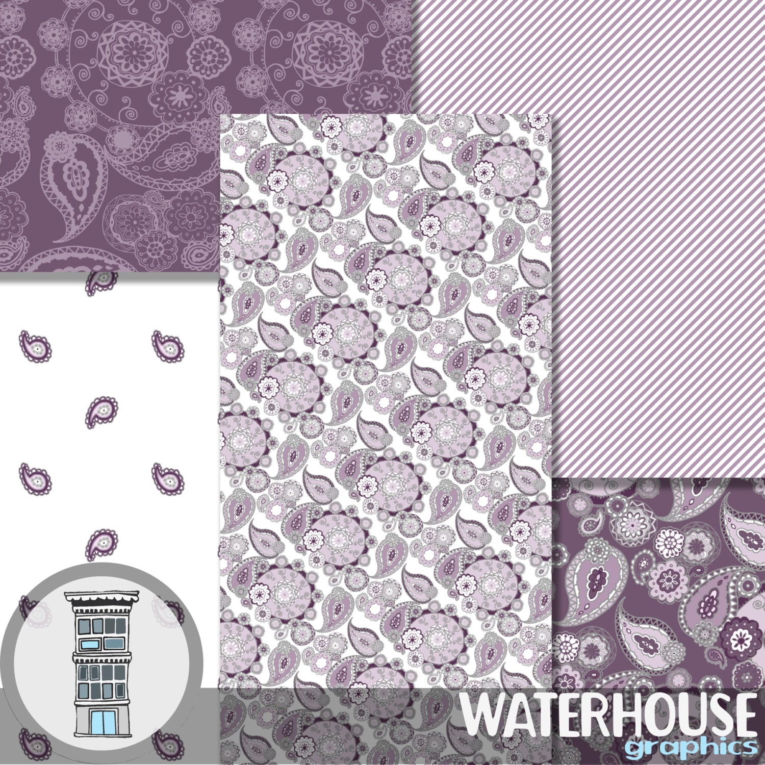 Digital Paper Pack Purple Paisley INSTANT DOWNLOAD Paisley Patterns ...