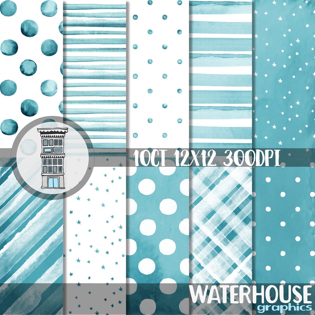 Watercolor TEAL Digital Paper Pack Instant Digital DOWNLOAD Seafoam ...