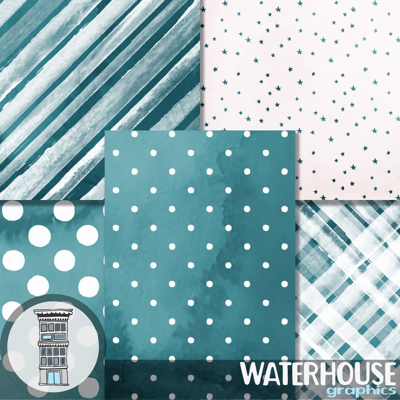 Watercolor TEAL Digital Paper Pack Instant Digital DOWNLOAD Seafoam ...
