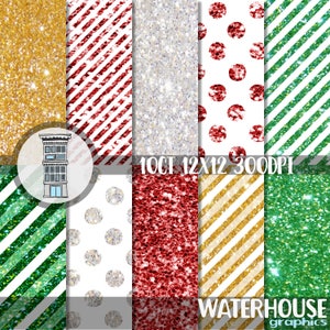 Christmas Sparkle Glitter Digital Paper Pack, Instant Download Holiday ...