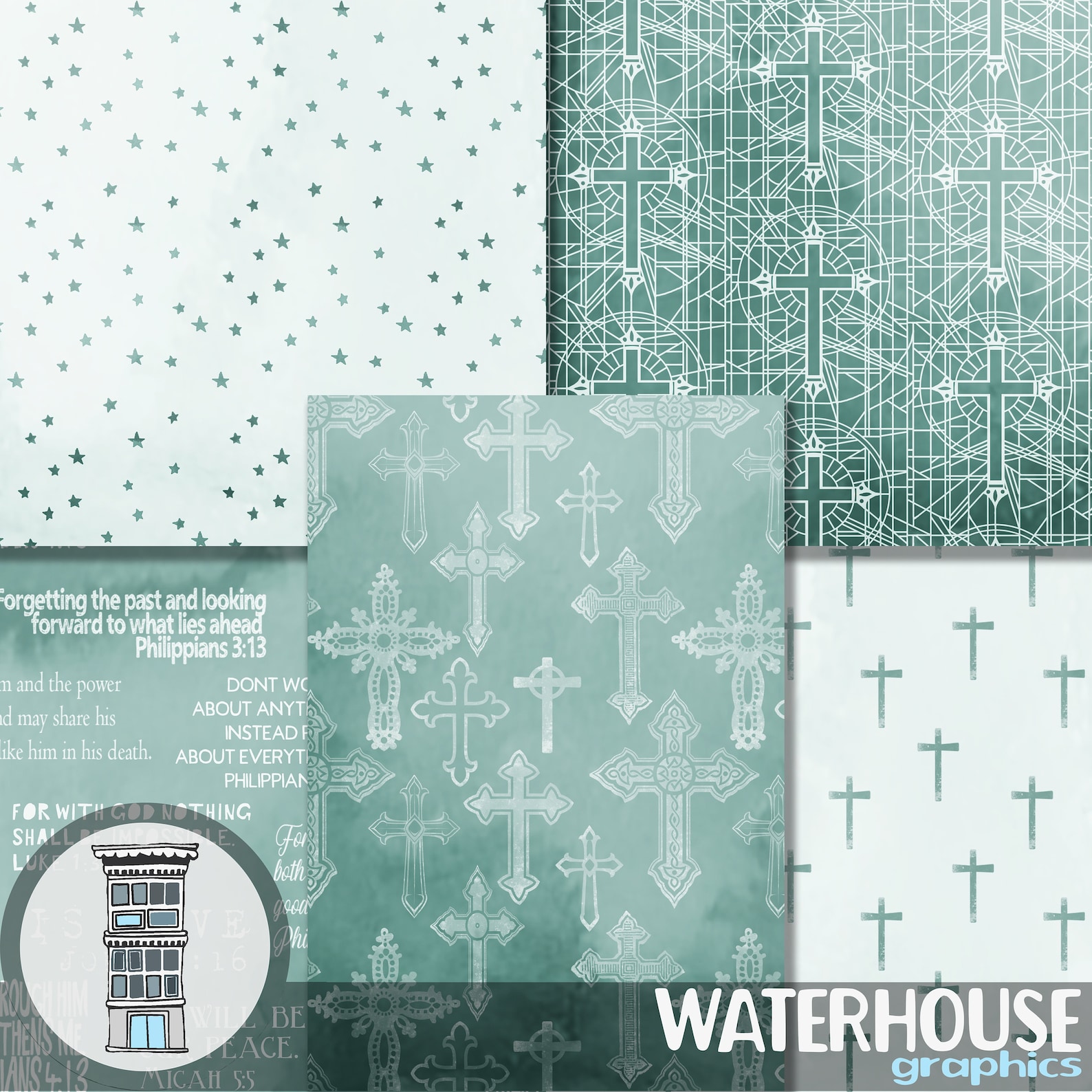 Religious TEAL Digital paper pack INSTANT DOWNLOAD Bible | Etsy