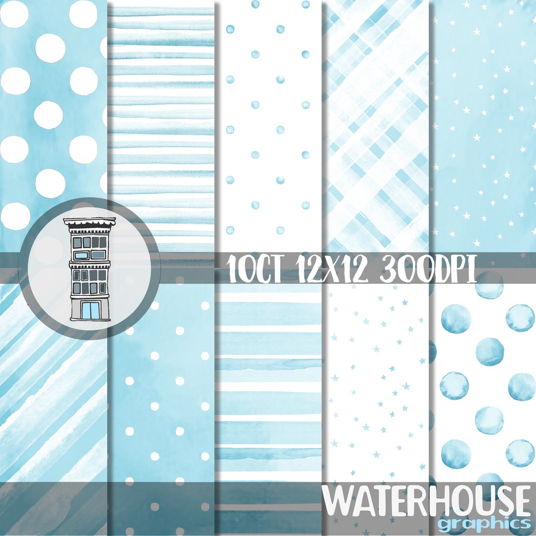 Watercolor Light BLUE Digital Paper Pack INSTANT Digital DOWNLOAD Blue ...