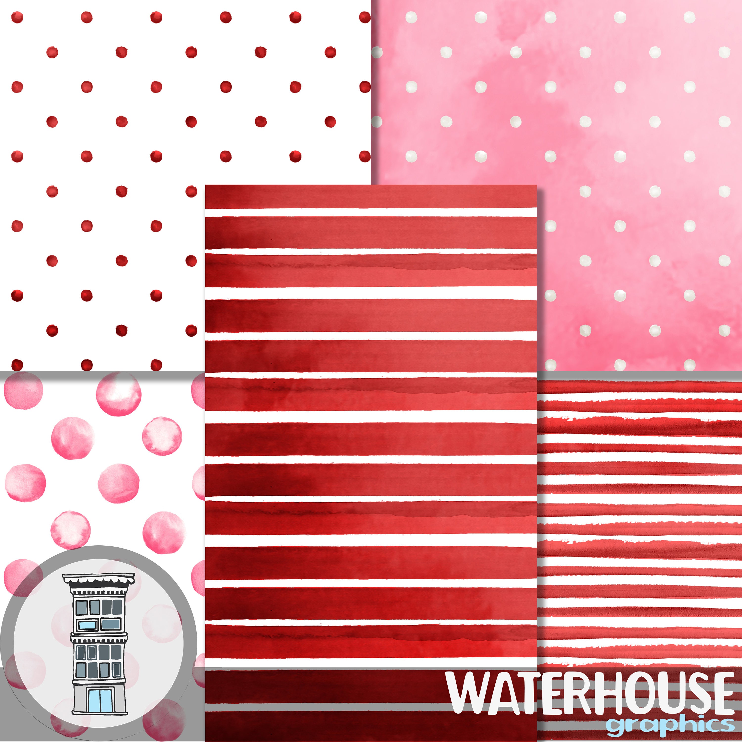 Valentine Watercolor Papers Bright RED & PINK Digital Paper | Etsy