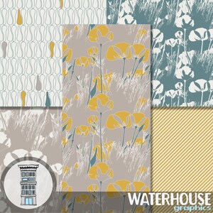 Floral PAPER PACK Digital Scrapbooking Papers Teal Mustard Taupe ...