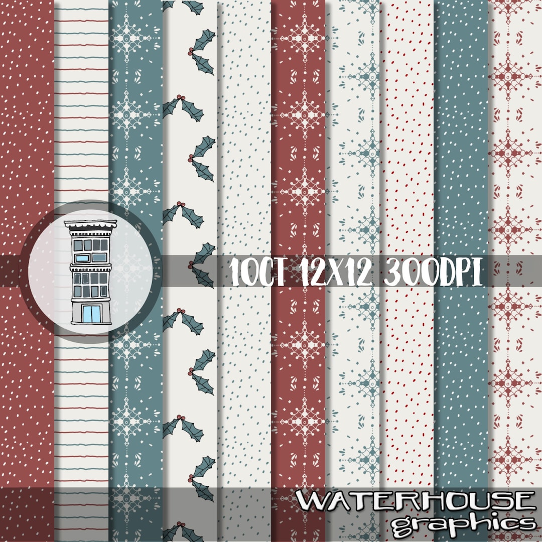 Christmas Digital Paper Pack INSTANT DIGITAL DOWNLOAD Holly Snowflakes ...