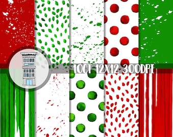 Red and Green Digital Paper, Christmas Scrapbook Paper, Printable Paper ...