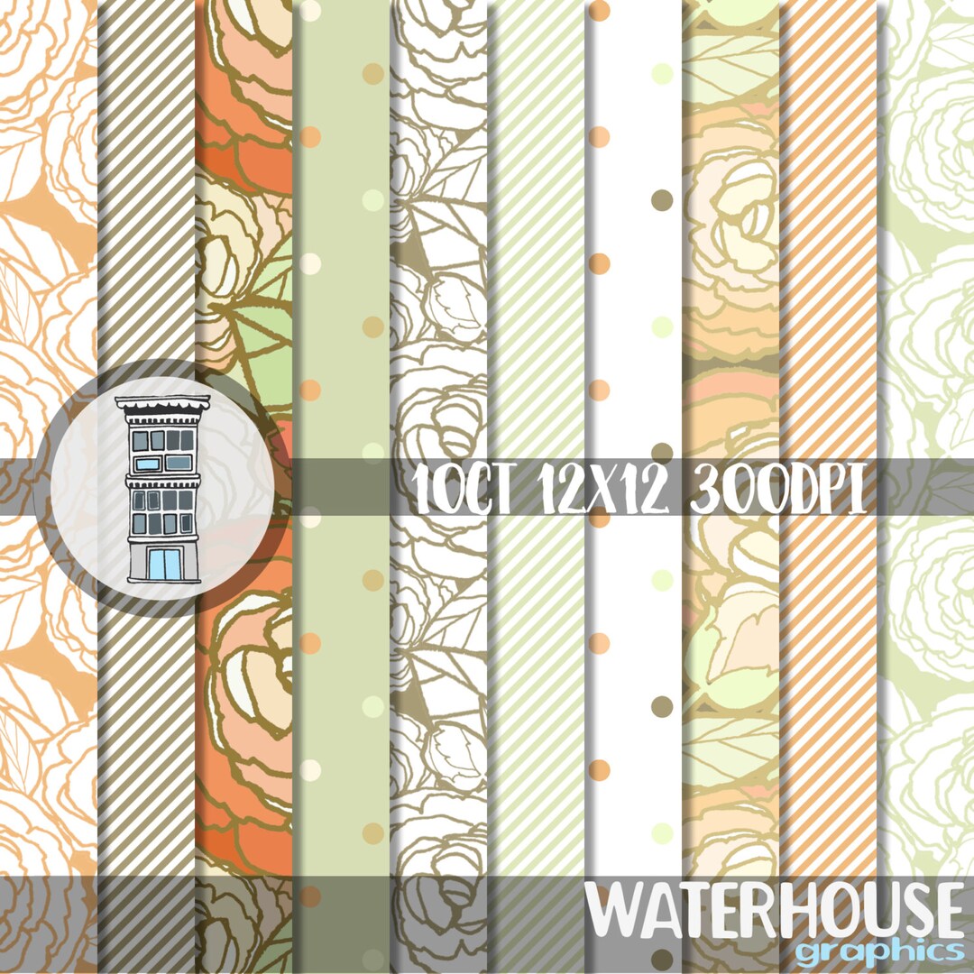 Digital Paper Pack Floral Peonies Patterns INSTANT DOWNLOAD Peach ...