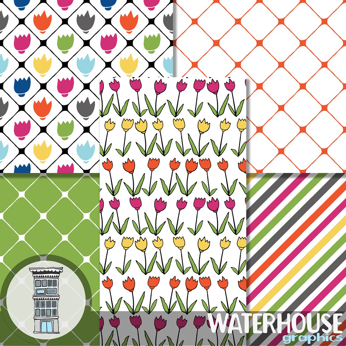 PINK Digital Scrapbooking Tulips Paper Pack INSTANT DOWNLOAD Bright ...