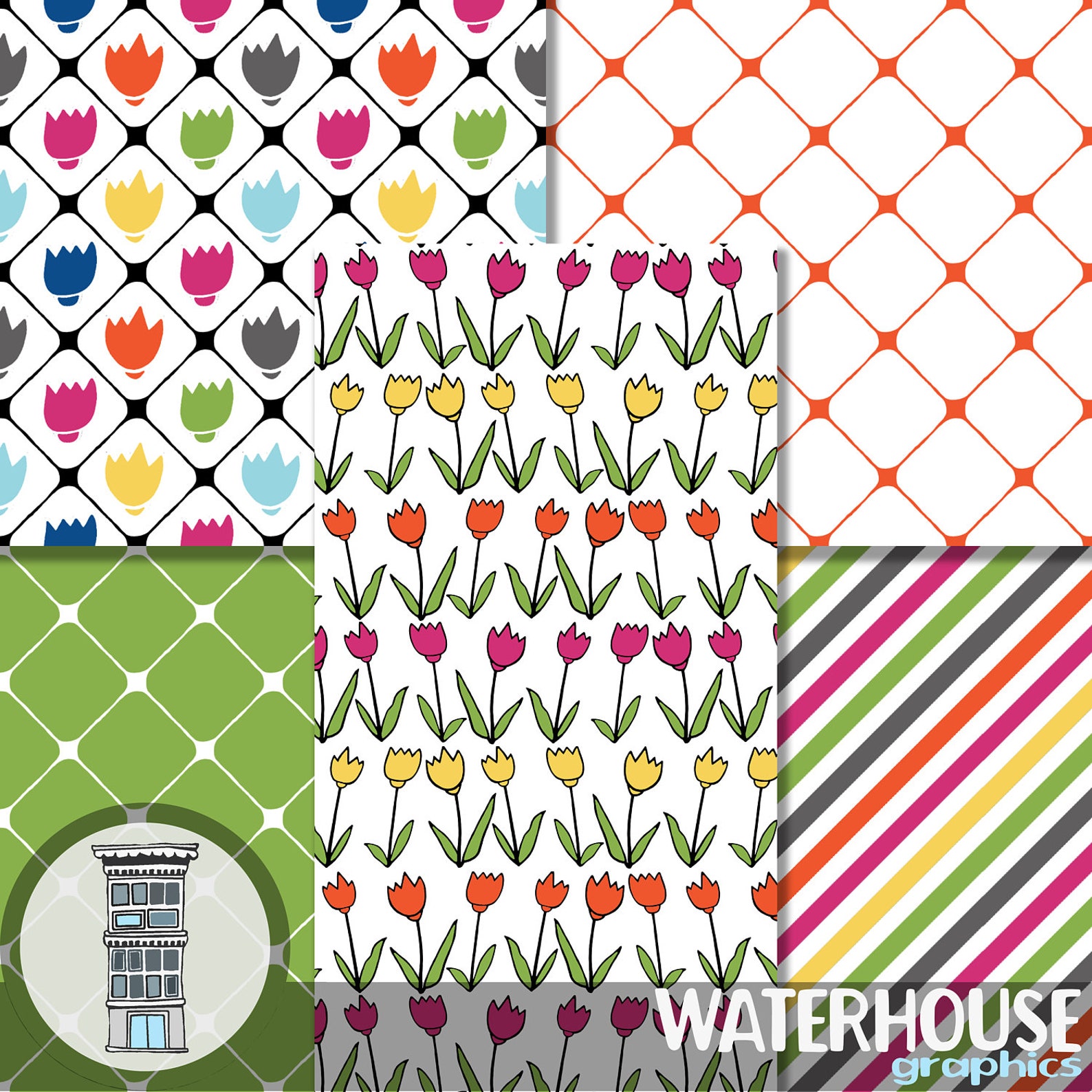 PINK Digital Scrapbooking Tulips Paper Pack INSTANT DOWNLOAD Bright ...