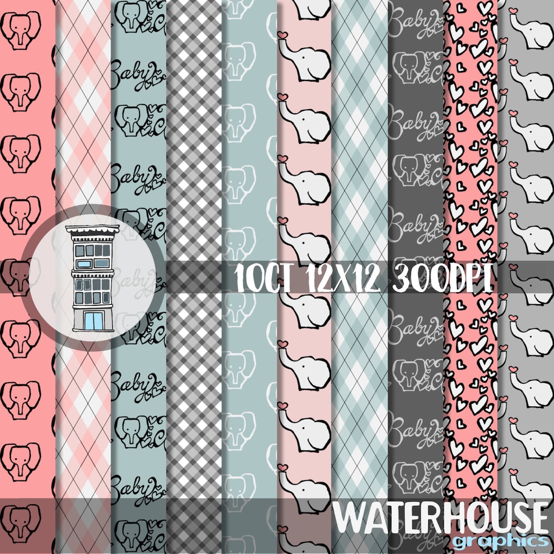 Digital Baby Paper Pack INSTANT DOWNLOAD Baby Elephant Digital Paper in ...