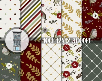 Spring Digital Paper Pack Hand Drawn Birds Floral Patterns | Etsy