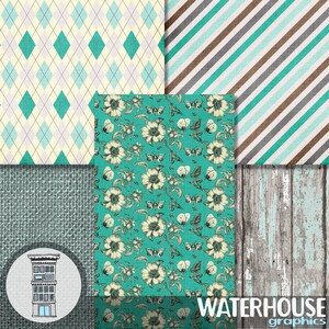Teal Floral Digital Paper Pack Antique Style Flowers Distressed Vintage ...