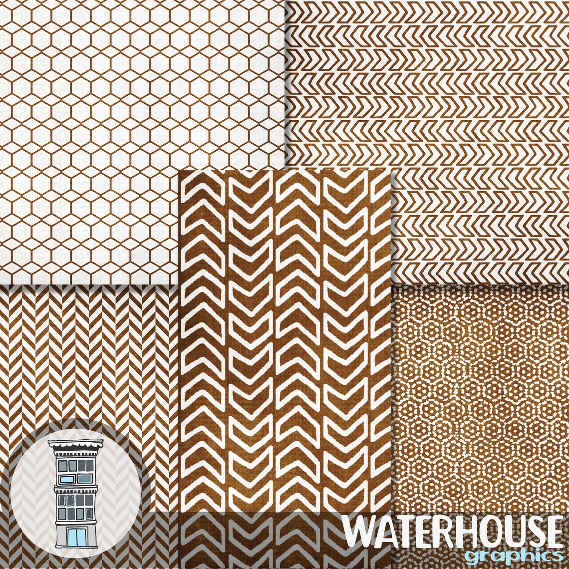 Brown Geometric Digital Paper Pack Hexagons Arrows TAN Digital ...