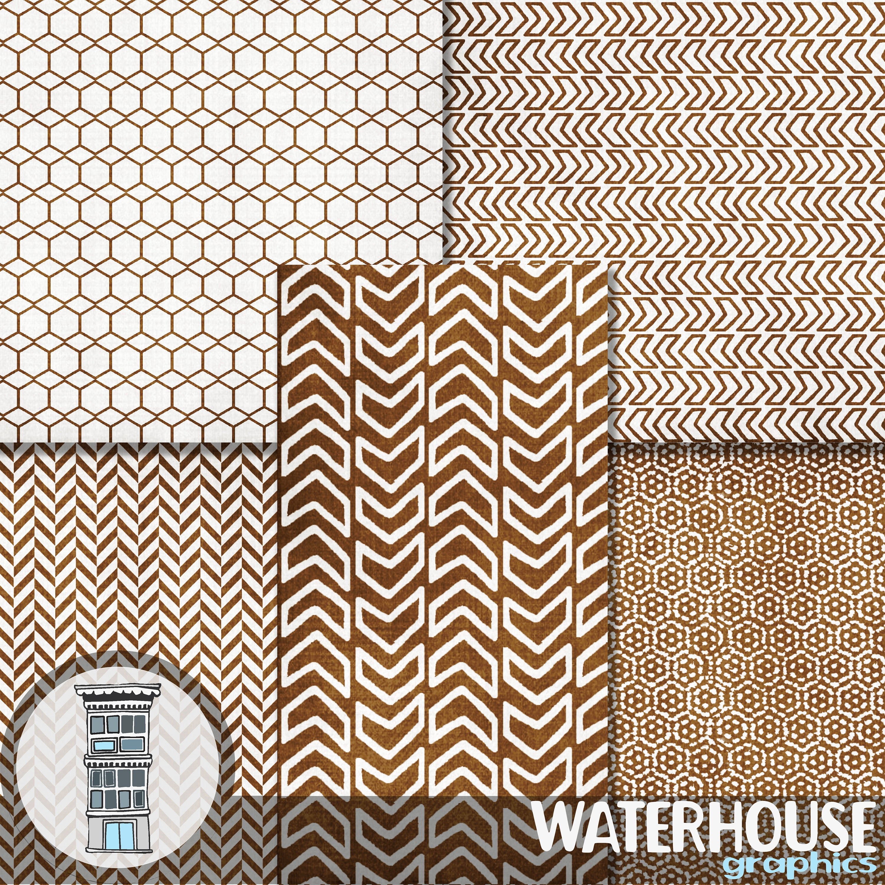 Brown Geometric Digital Paper Pack Hexagons Arrows TAN Digital ...