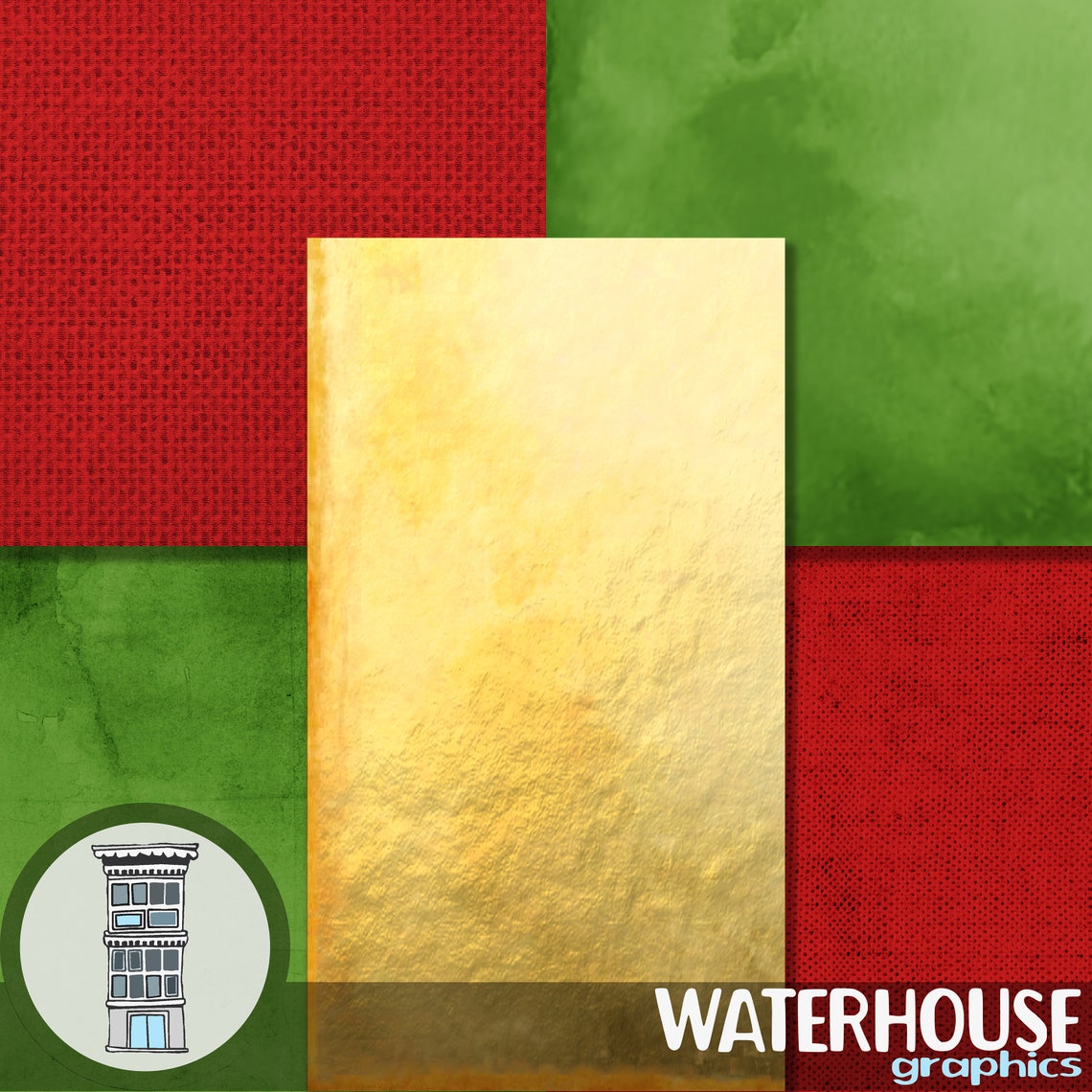 Christmas Watercolor Papers Bright RED & GREEN Gold Digital Paper Pack ...