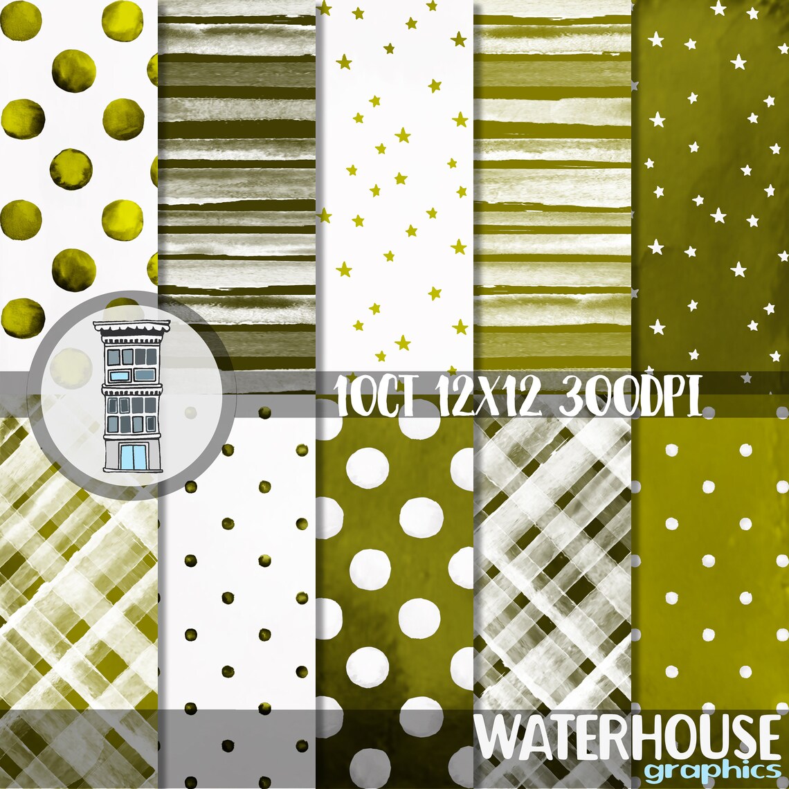 CHARTREUSE Watercolor Digital Paper Pack Instant Digital | Etsy