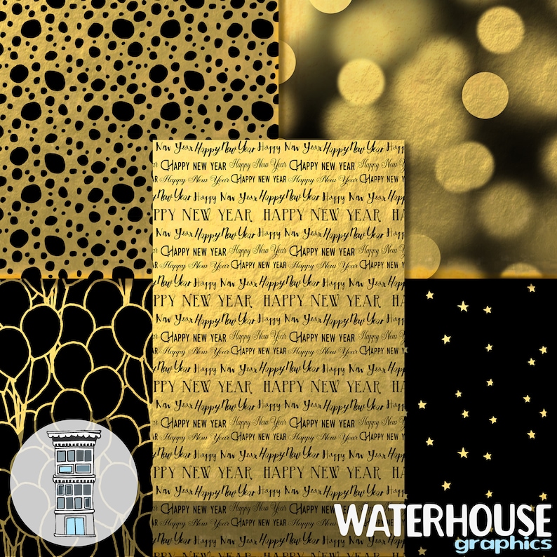 New Years Eve Digital Paper Pack Black and GOLD Bokeh - Etsy