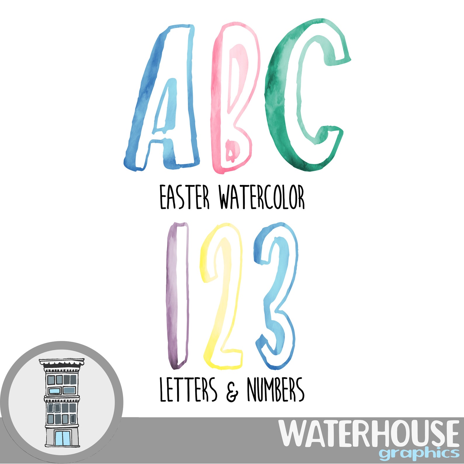 Easter Watercolor Letters Numbers Bundle Set Instant Digital | Etsy
