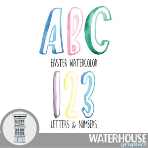 Easter Watercolor Letters Numbers Bundle Set Instant Digital Download ...