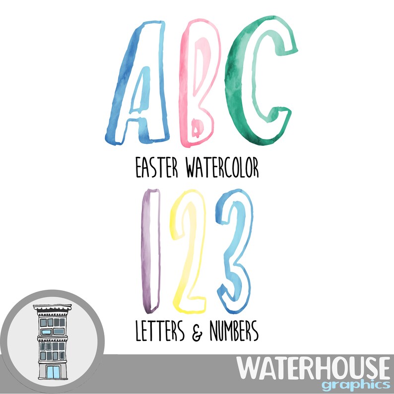 Easter Watercolor Letters Numbers Bundle Set Instant Digital Download ...