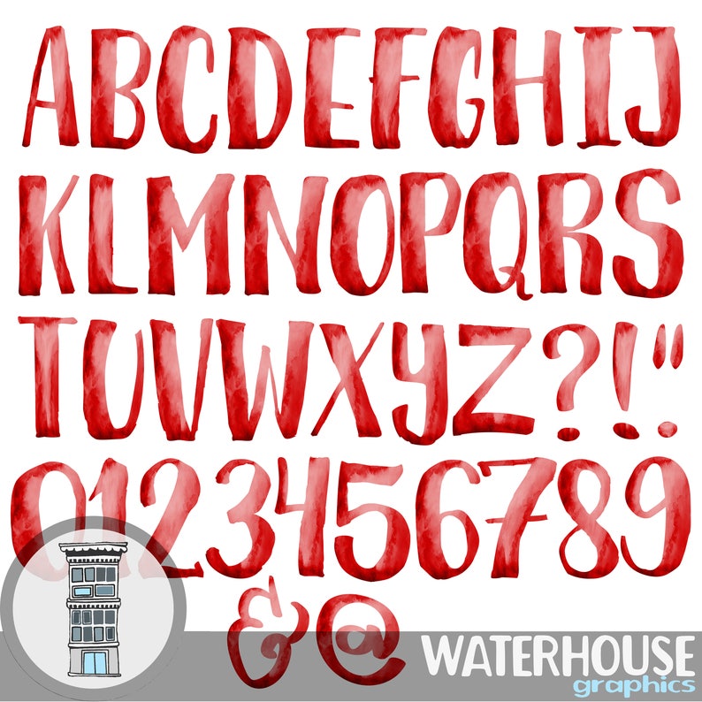 Christmas Watercolor Letters Numbers Instant Digital Download - Etsy