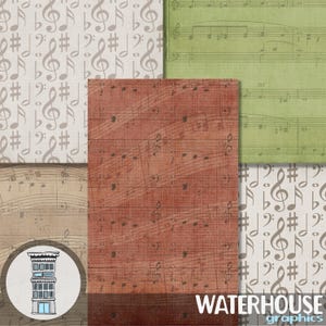 Musical Christmas DIGITAL PAPER PACK Green Red Gray Distressed Music ...