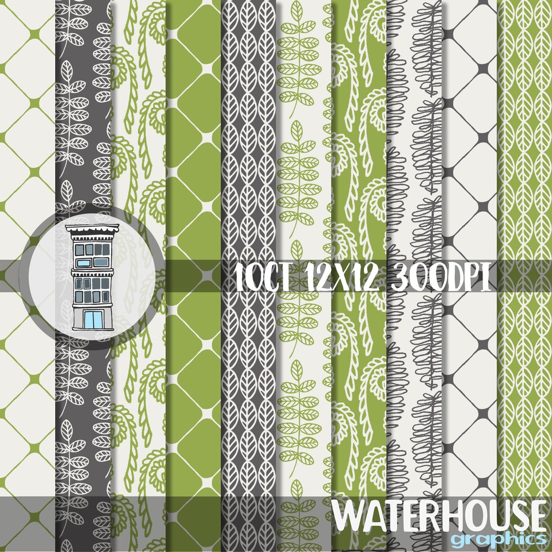 Green Digital Paper Pack INSTANT DOWNLOAD Ferns & Fiddlehead Patterns ...