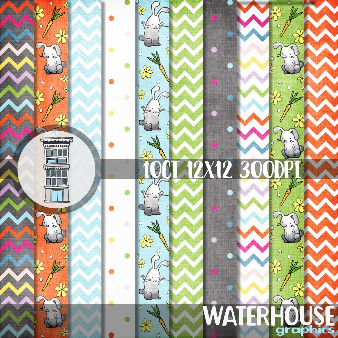 Easter Digital Paper Pack INSTANT DOWNLOAD Cute EASTER Bunnies Chevron ...