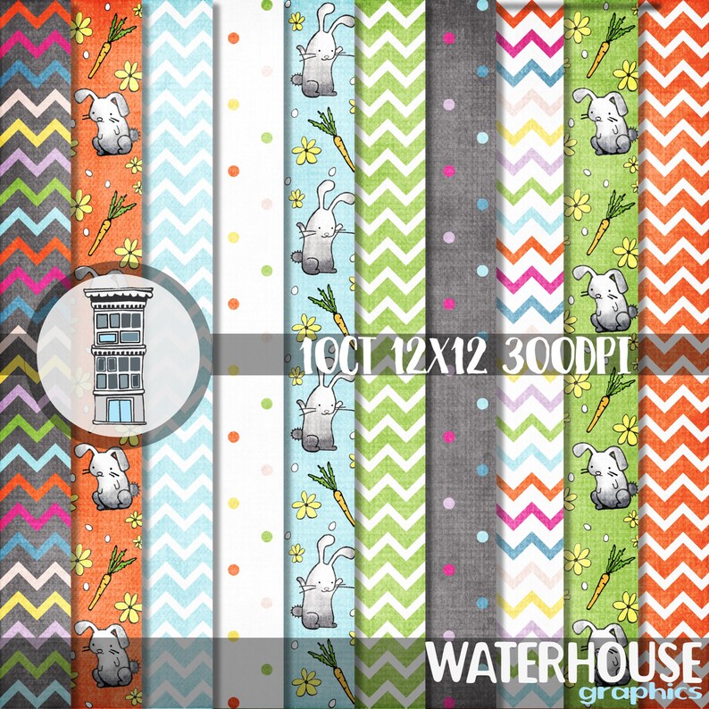Easter Digital Paper Pack INSTANT DOWNLOAD Cute EASTER Bunnies Chevron ...