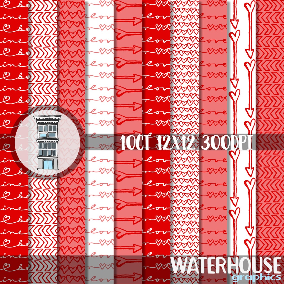 Valentine Digital Paper Pack INSTANT DOWNLOAD Hearts & Arrows Red Pink ...