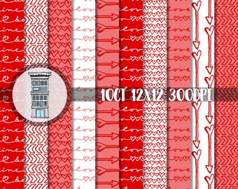 Valentine Digital Paper Pack INSTANT DOWNLOAD Hearts & Arrows | Etsy