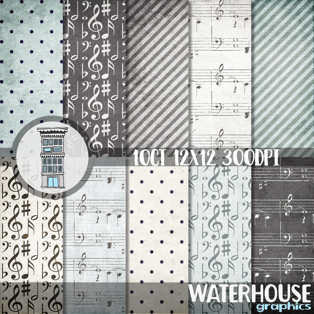 Musical DIGITAL PAPER PACK Cream Gray Black Smokey Blue Distressed ...