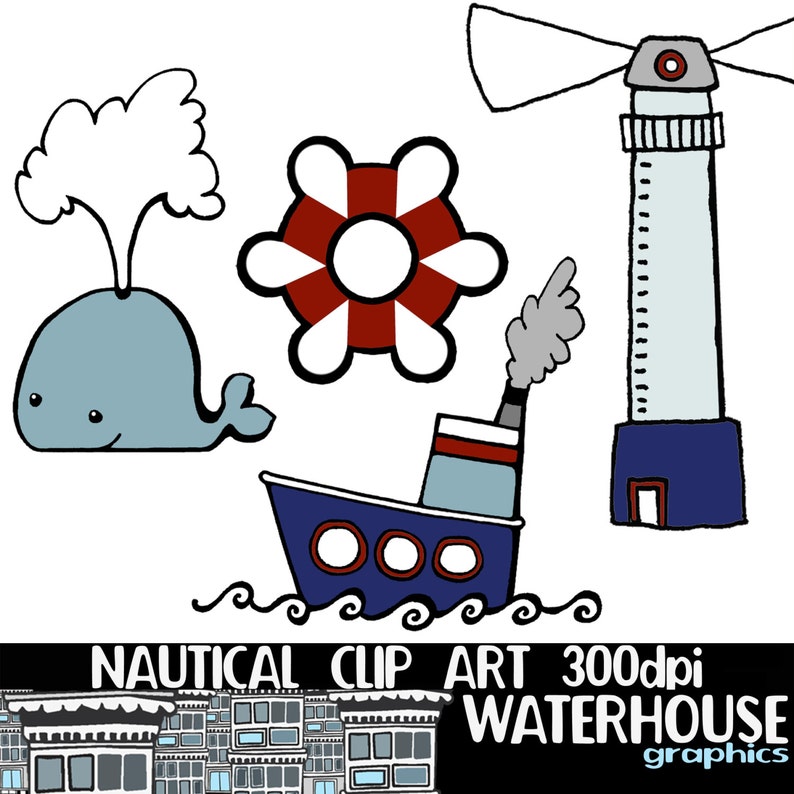 Nautical Clip Art INSTANT DOWNLOAD Whale Clip Art Boat | Etsy