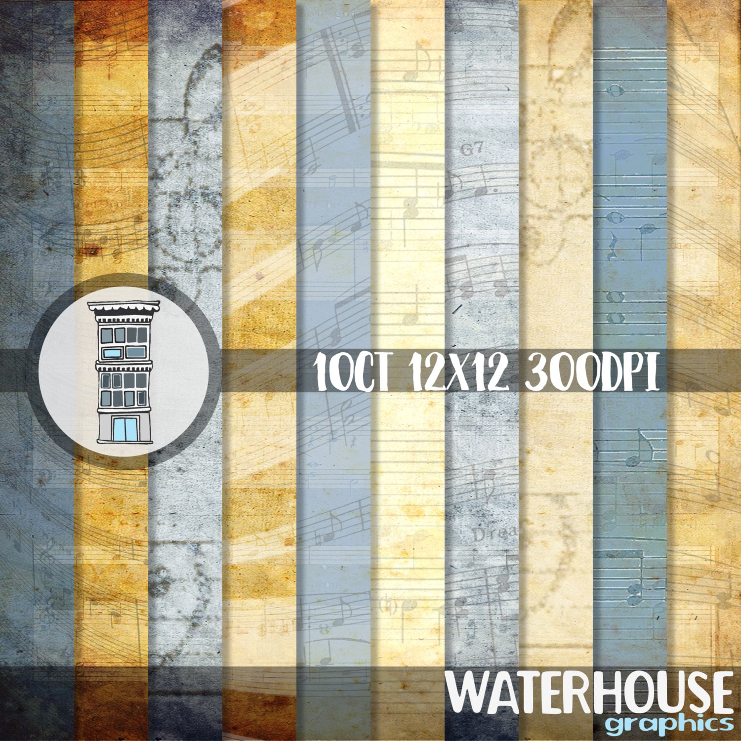 DIGITAL PAPER PACK Distressed Music Notes With Antique Appeal Instant ...