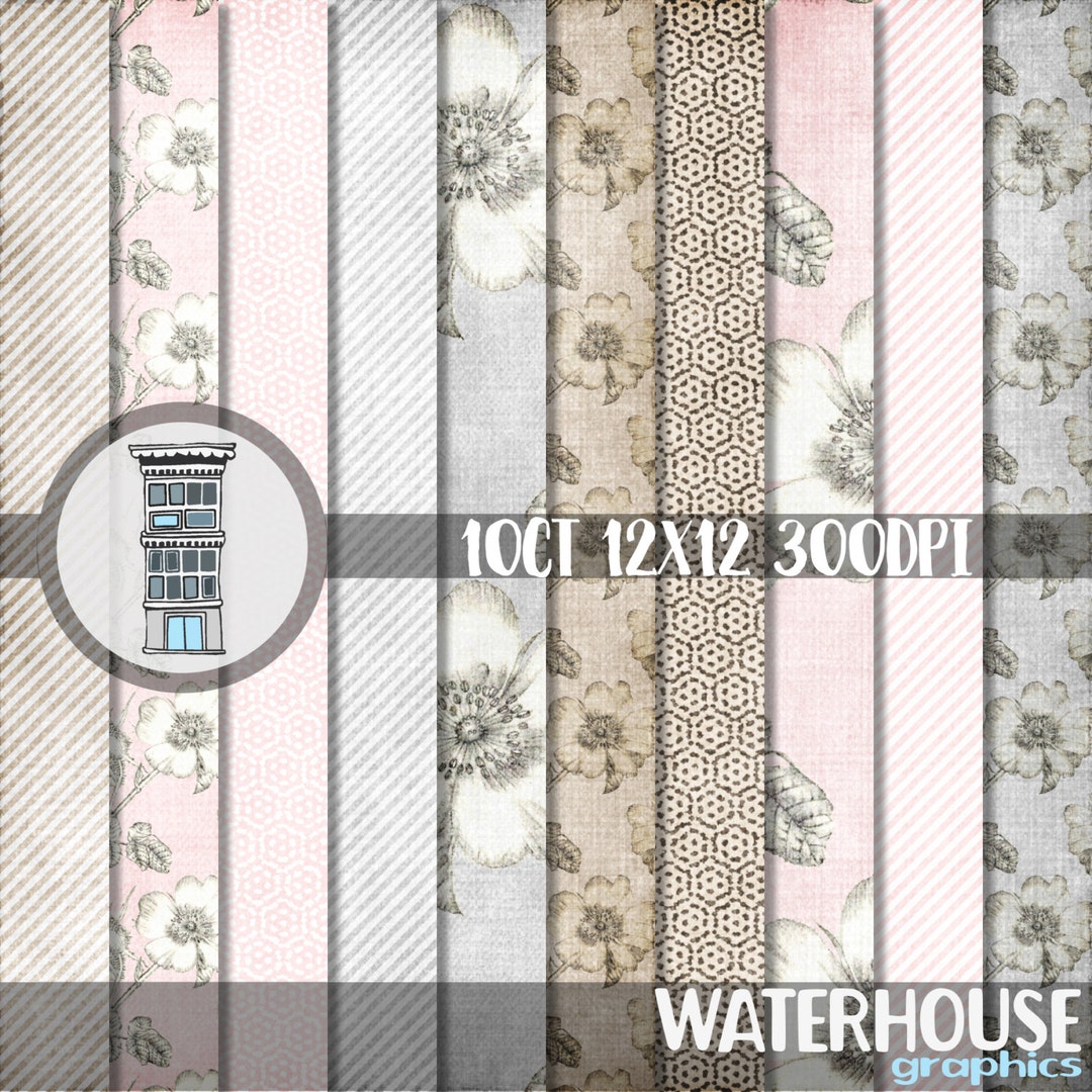 Antique Floral Digital Paper Pack INSTANT DOWNLOAD Pink Brown Gray ...