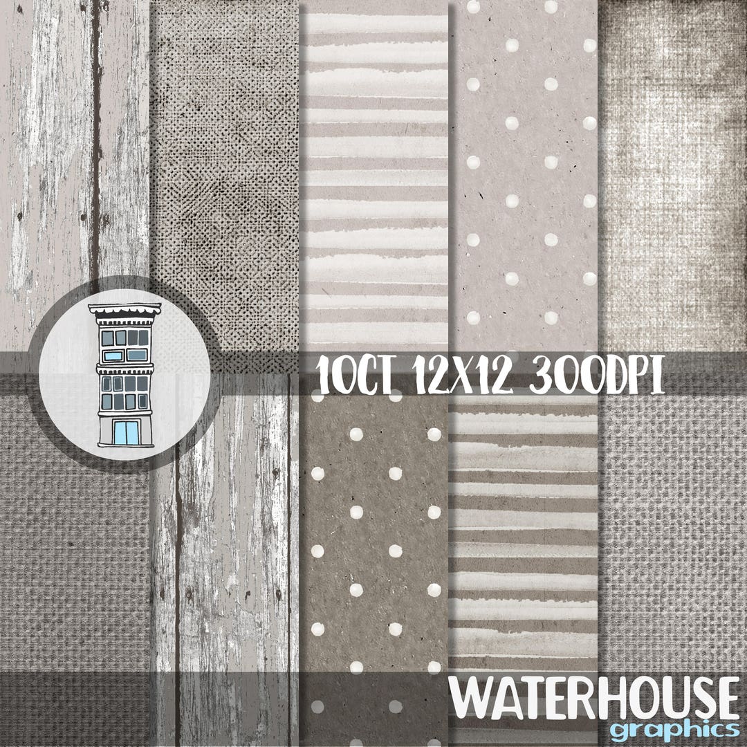 Rustic Taupe Digital Paper Pack INSTANT Download Tan Burlap Polka Dots ...